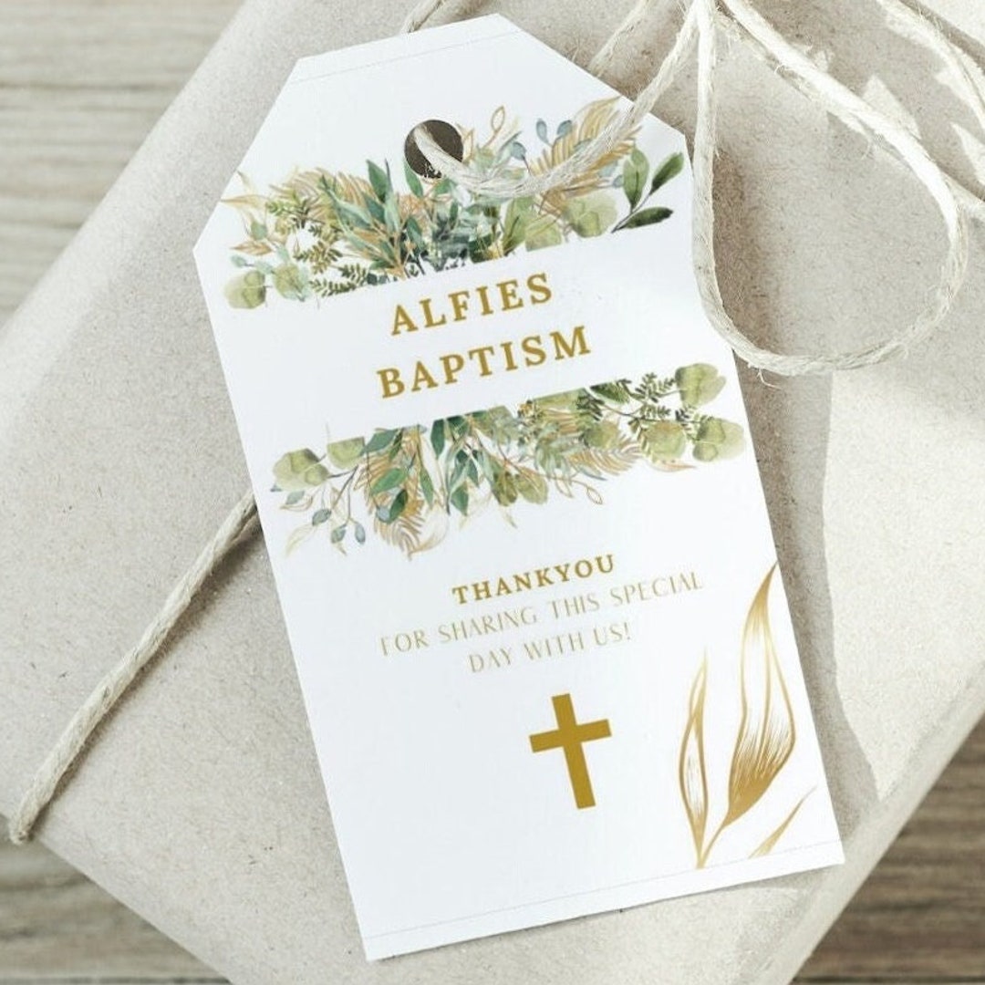 Baptism Favor Tags: Printable Thank You, Greenery Design (digital ...