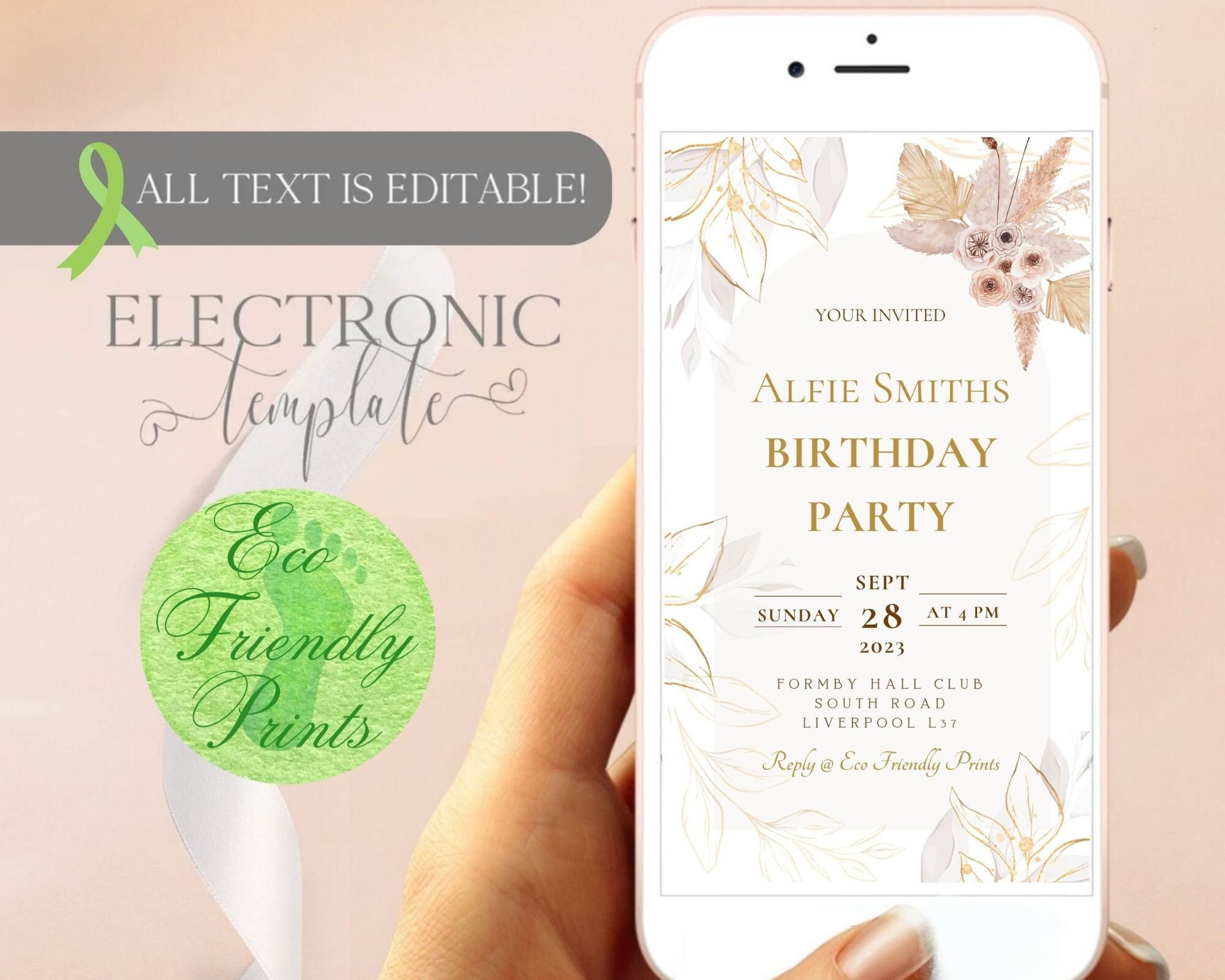 Boho Electronic Birthday Invitation Template Editable Digital Download ...