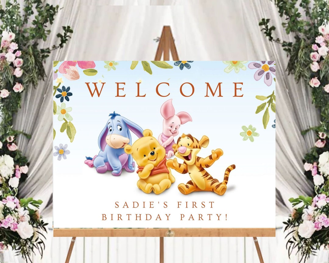 Editable Winnie the Pooh Welcome Sign Pooh Birthday Gender - Etsy