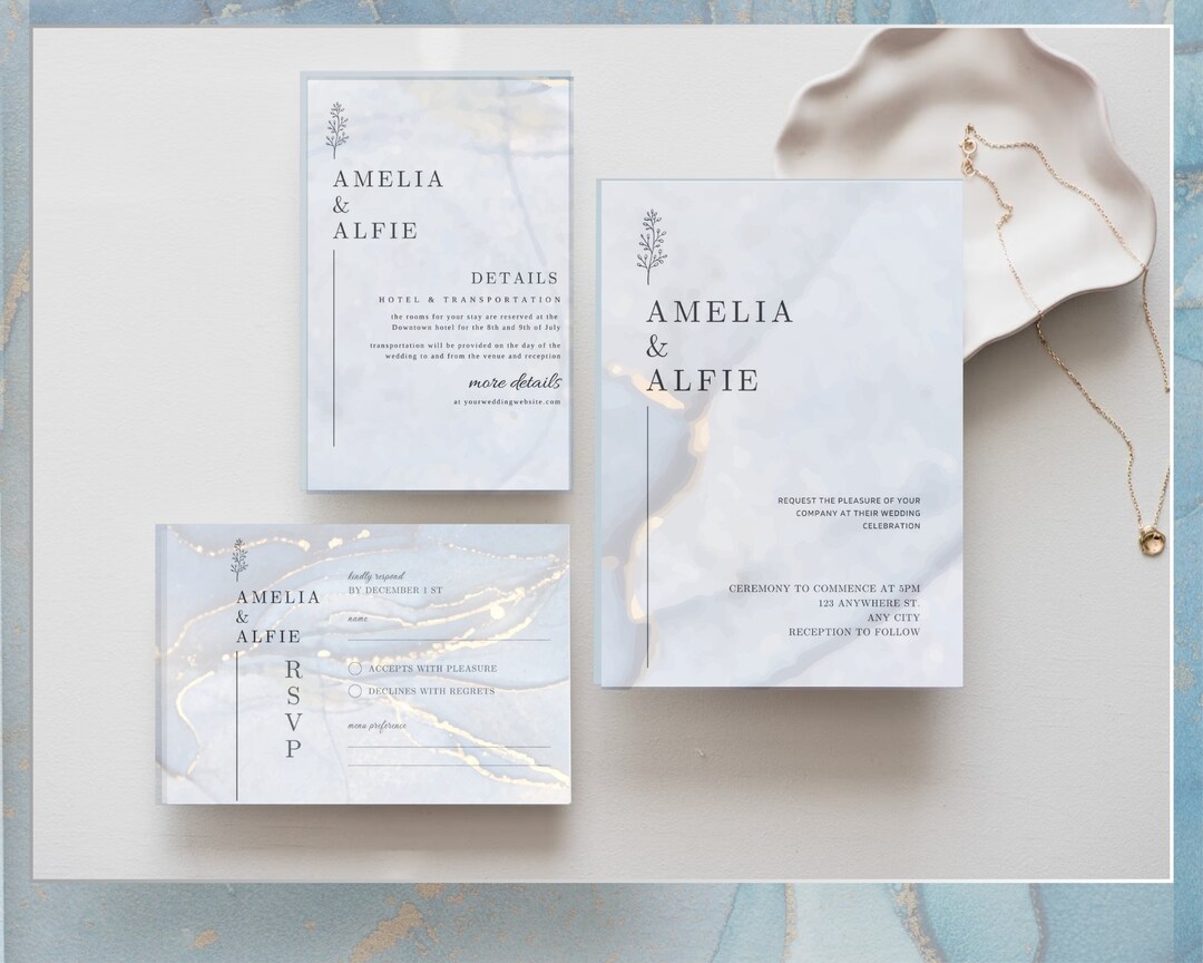 Light Blue Wedding Invitation Template Suite Modern Dusty Blue Wedding ...