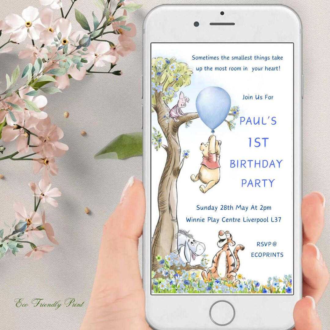 Boy Winnie the Pooh Birthday Evite: Classic Electronic Invitation ...