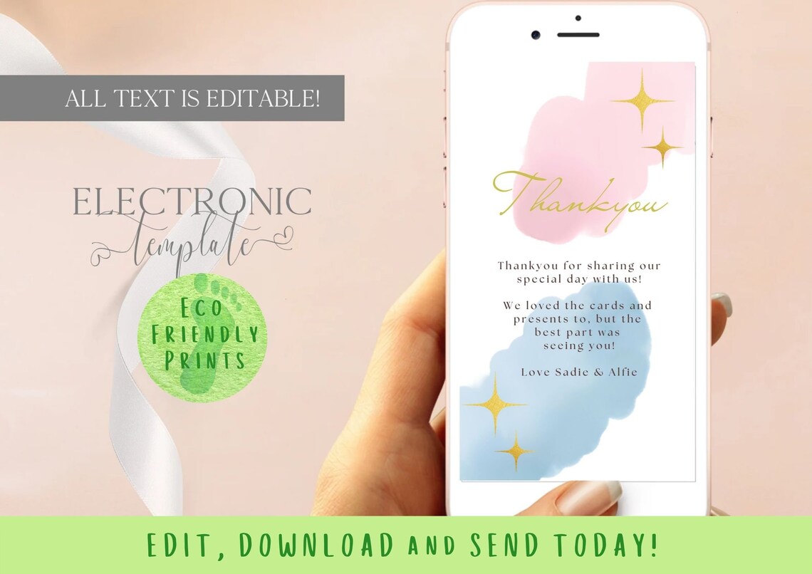 Electronic Gender Reveal Thank You Card Template Editable - Etsy