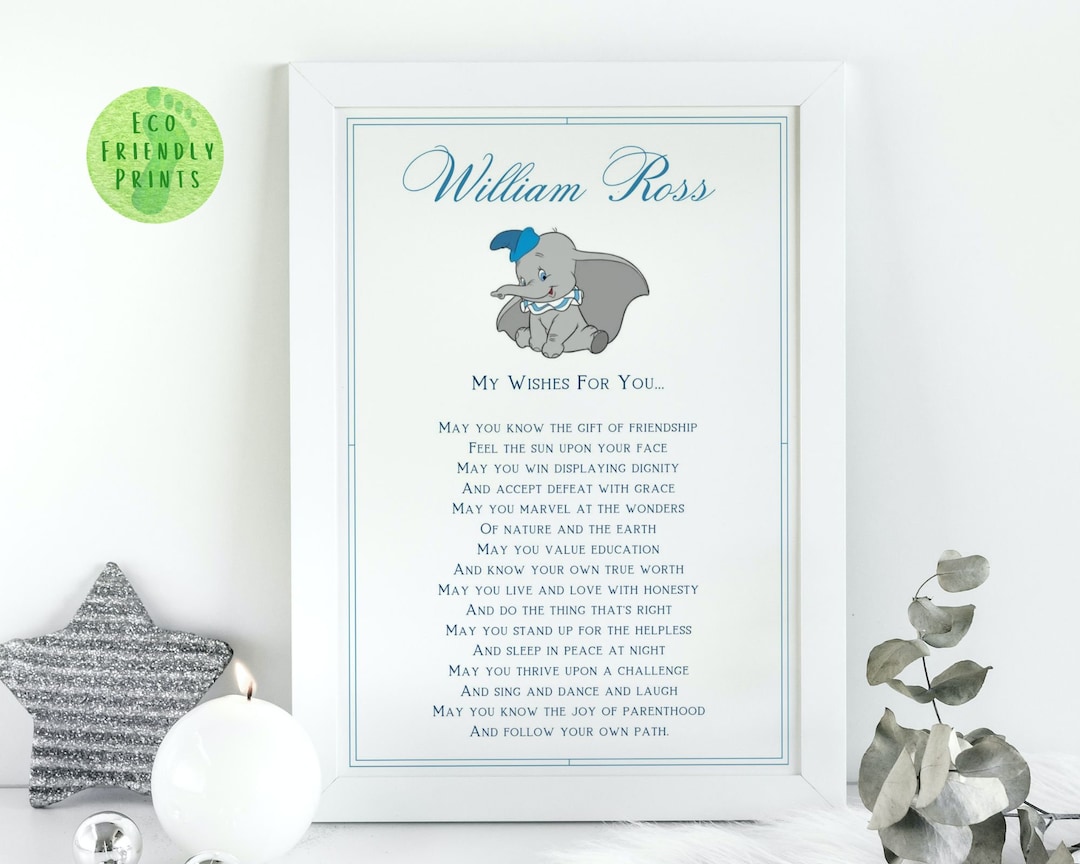 Dumbo Christening Poem Keepsake - Personalised Christening Poem Gift ...