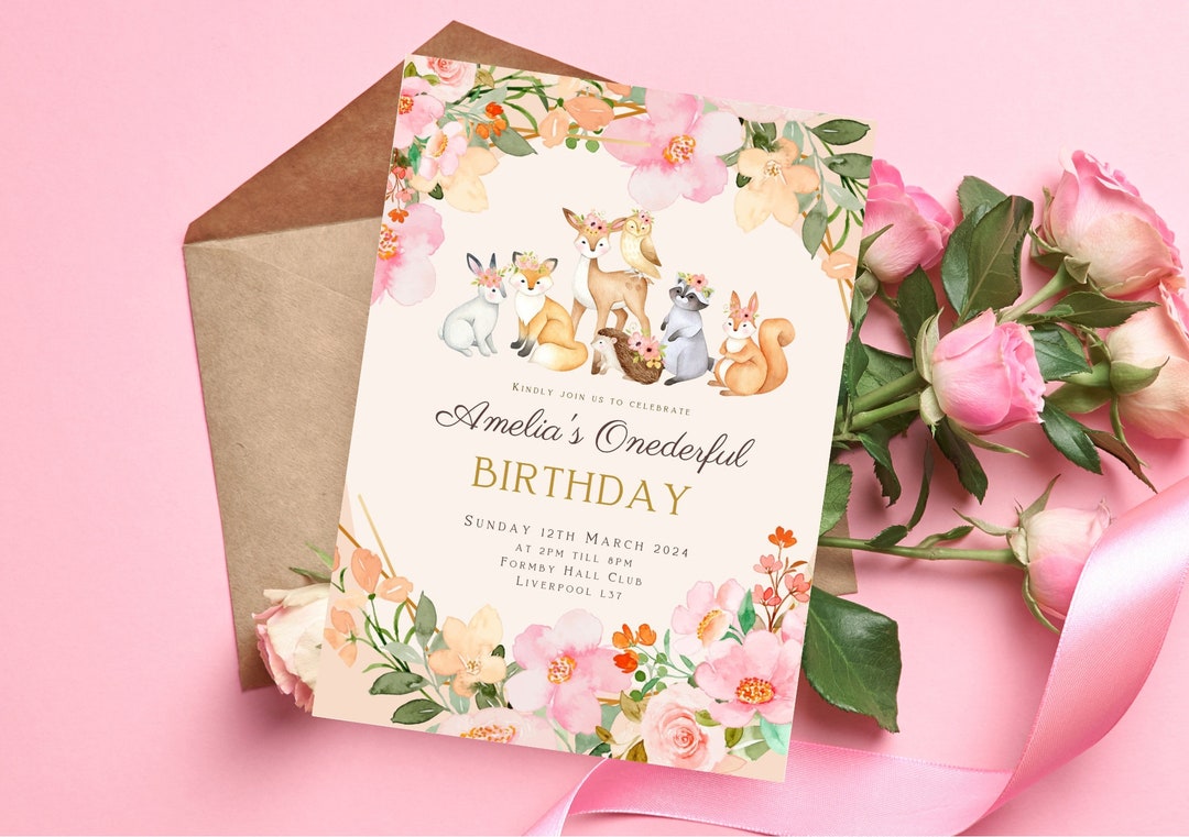 Woodland Animal Birthday Invitation, Forest Animal Party Invite, Girls ...
