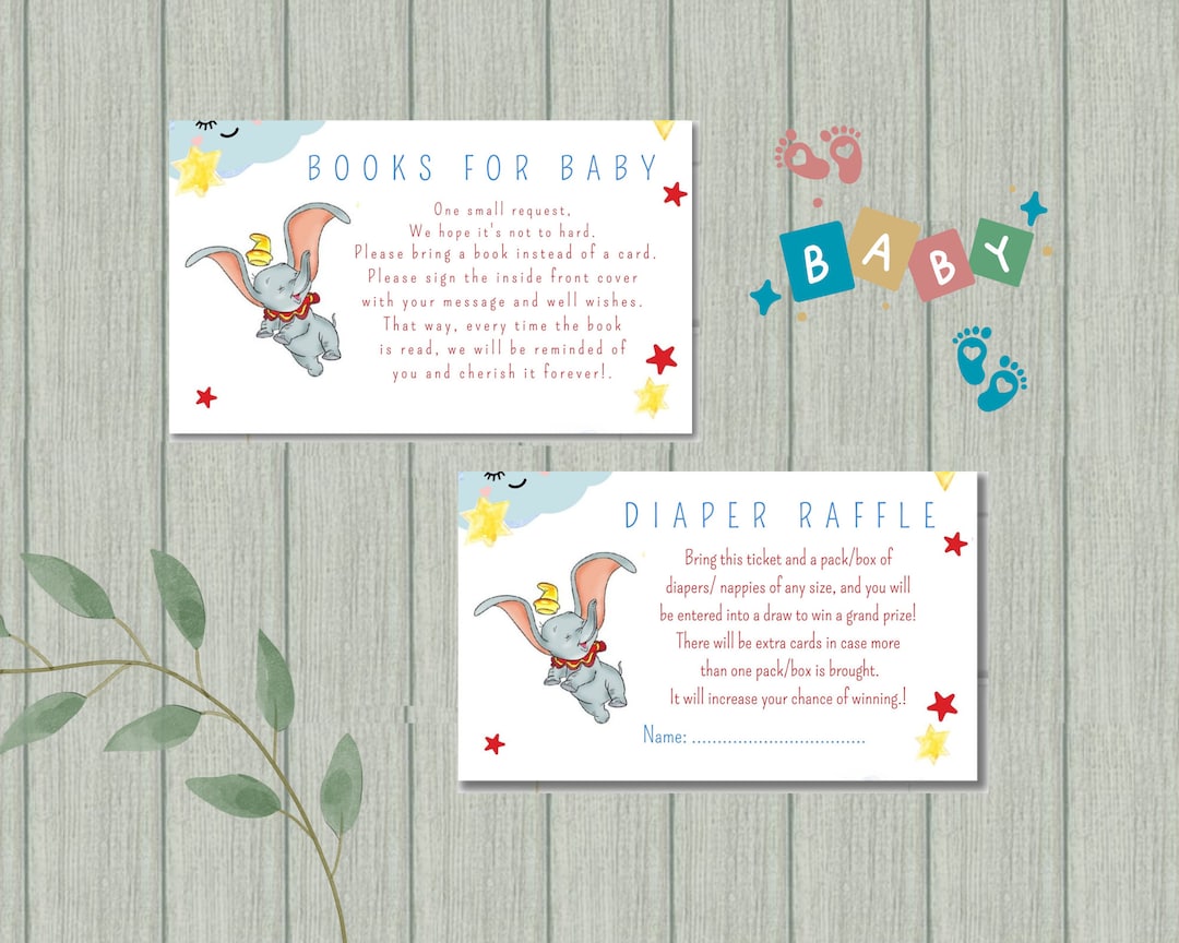 Dumbo Books for Baby & Diaper Raffle Card Inserts, Dumbo Card Inserts ...