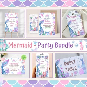 Editable Mermaid Birthday Favor Tags, Mermaid Thank You Tags, Under the ...