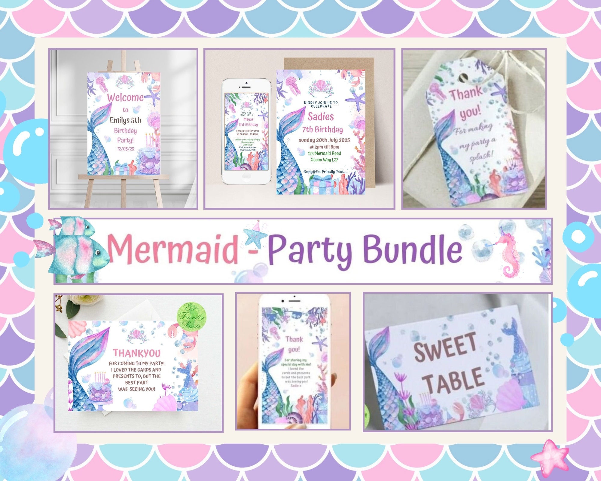 Editable Mermaid Birthday Favor Tags, Mermaid Thank You Tags, Under the ...