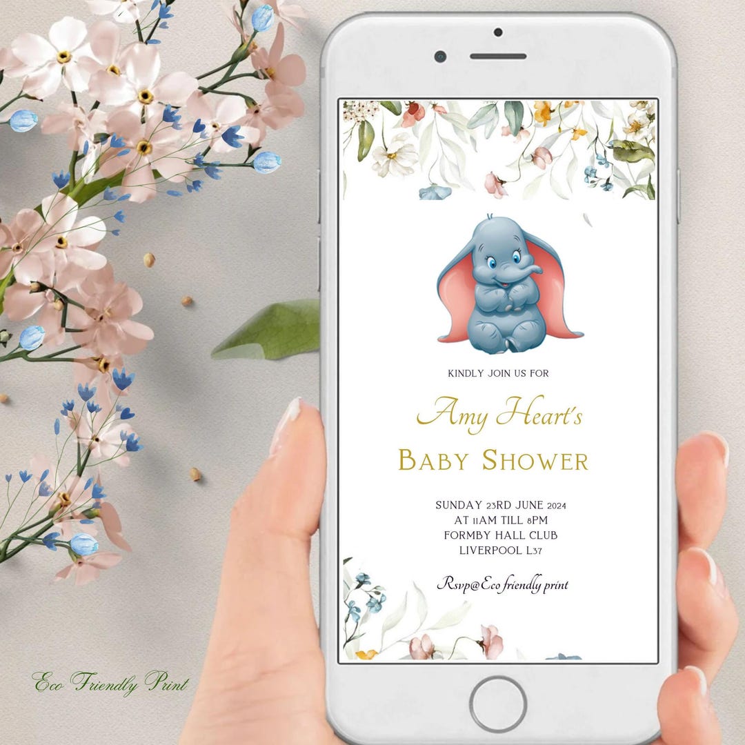Dumbo Girl Baby Shower Evite Template: Editable Text Invitation ...