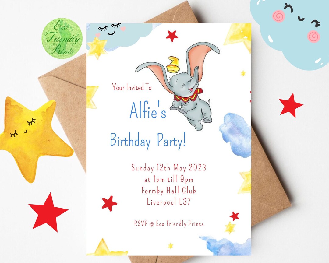 Dumbo Birthday Party Invitation Dumbo Birthday Editable - Etsy