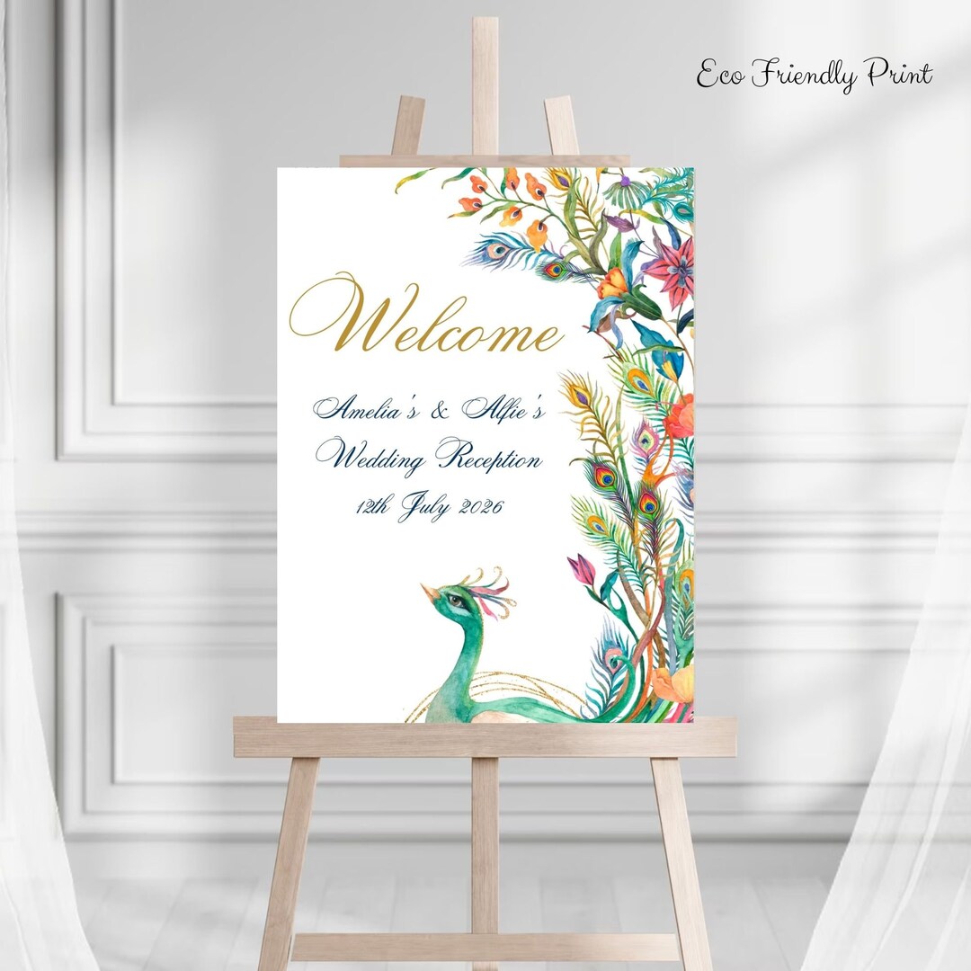 Editable Peacock Welcome Sign Peacock Wedding Peacock Feathers Party ...