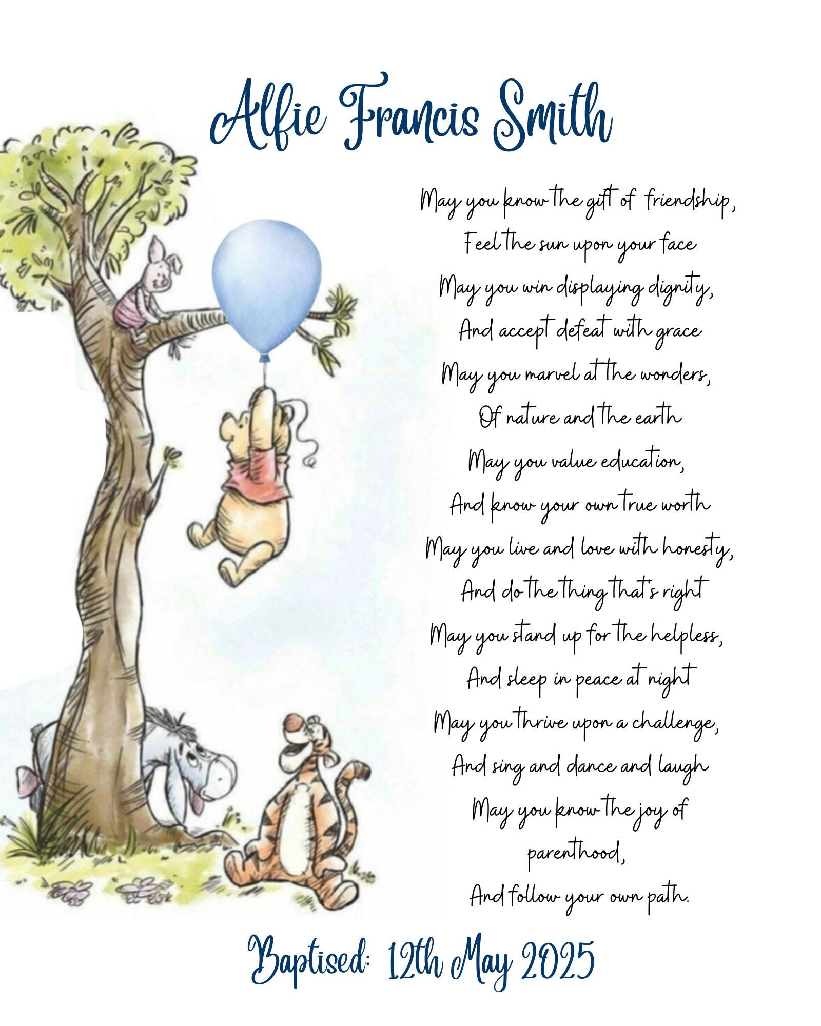 Pooh Bear Christening Poem Keepsake Personalised Christening - Etsy UK