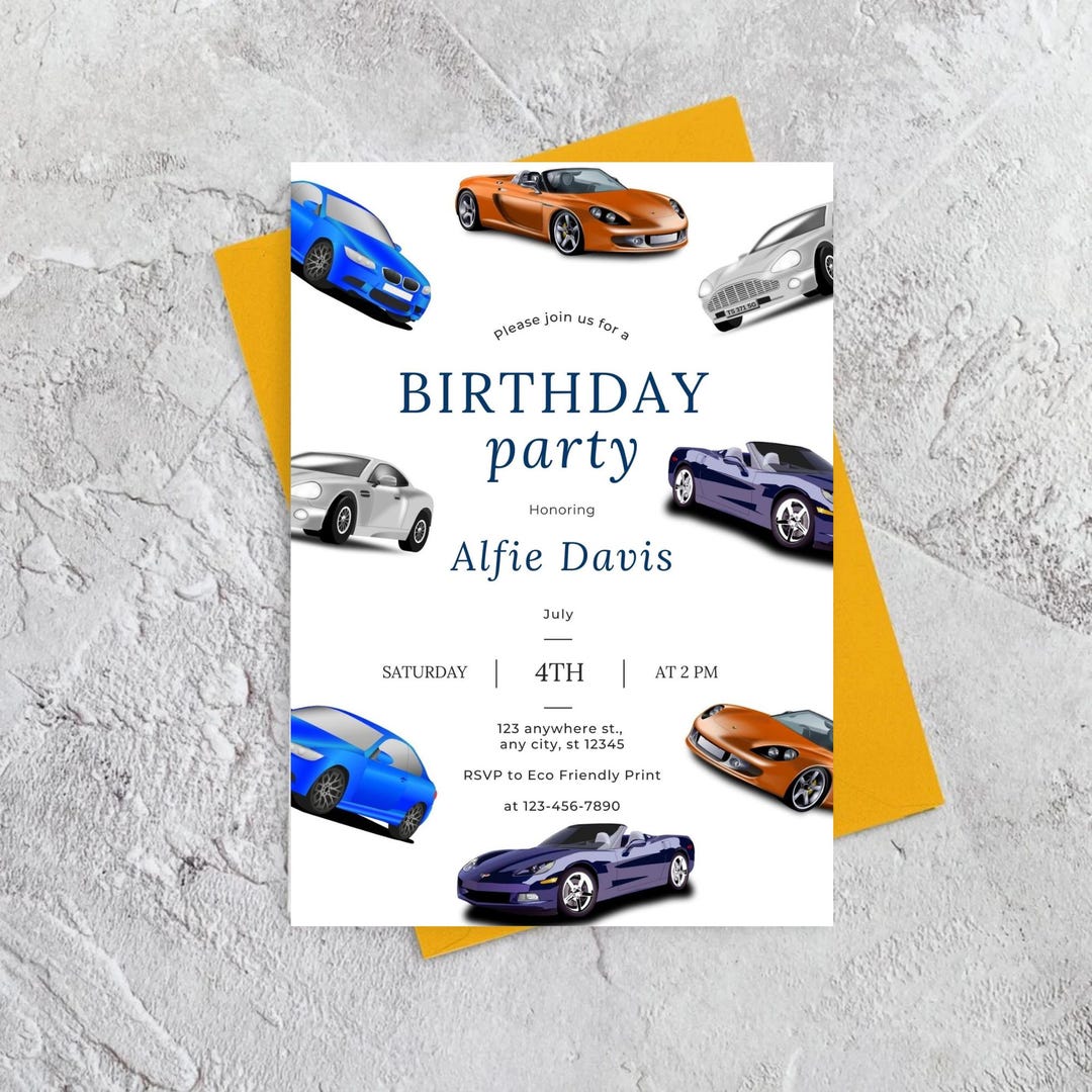 Editable Sports Car Invitation, Gender Neutral Transport Birthday ...