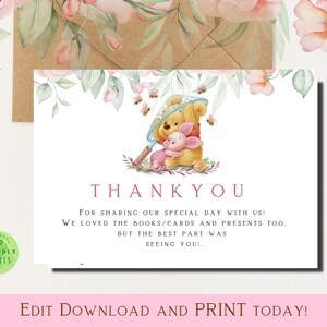 Pink Pooh Bear Custom Sign Template, Baby Girl Baby Shower Editable ...