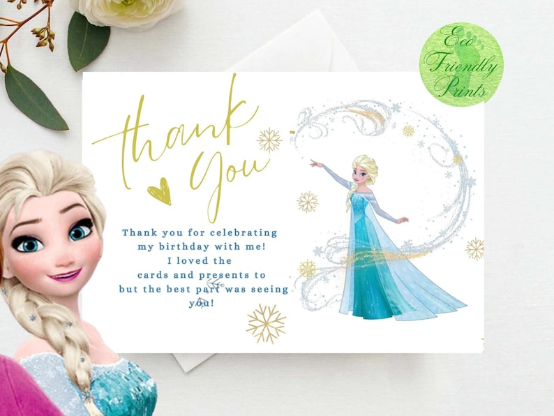 Frozen Elsa Thank You Card: Winter Birthday, Printable Template (canva ...