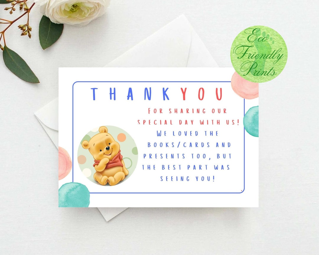 Winnie the Pooh Thank You Card Template: Classic Pooh Baby Shower (DIY ...