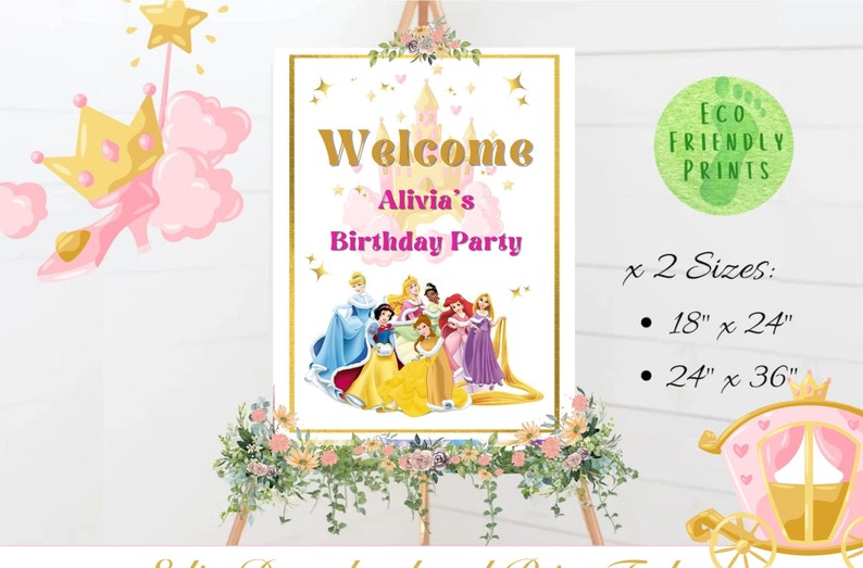 Disney Princess Custom Sign Template, Girl Birthday Editable Sign ...