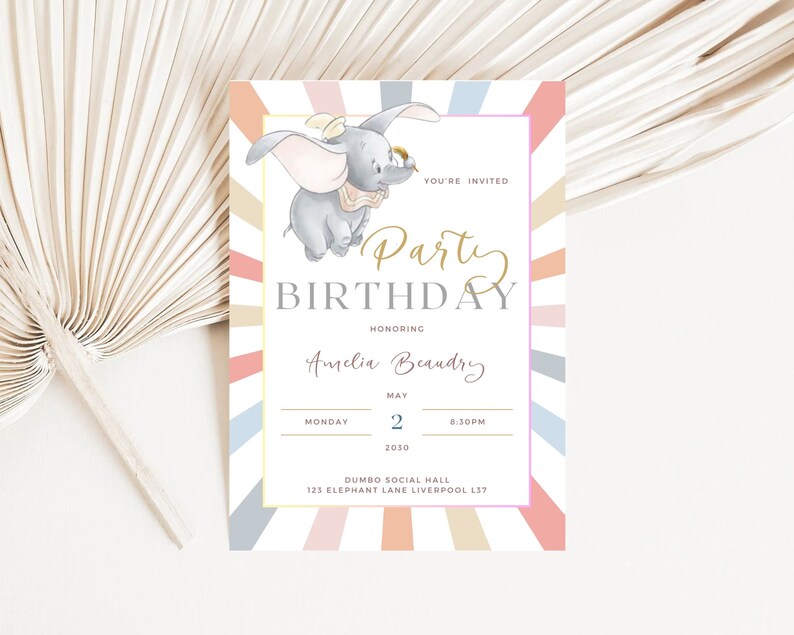 Editable Dumbo Birthday Party Invitation Girl Pink Dumbo Invite ...