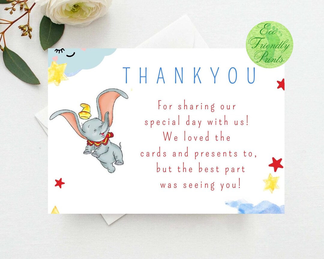 Dumbo Thank You Card: Printable Flat or Folded Note (INSTANT DOWNLOAD ...