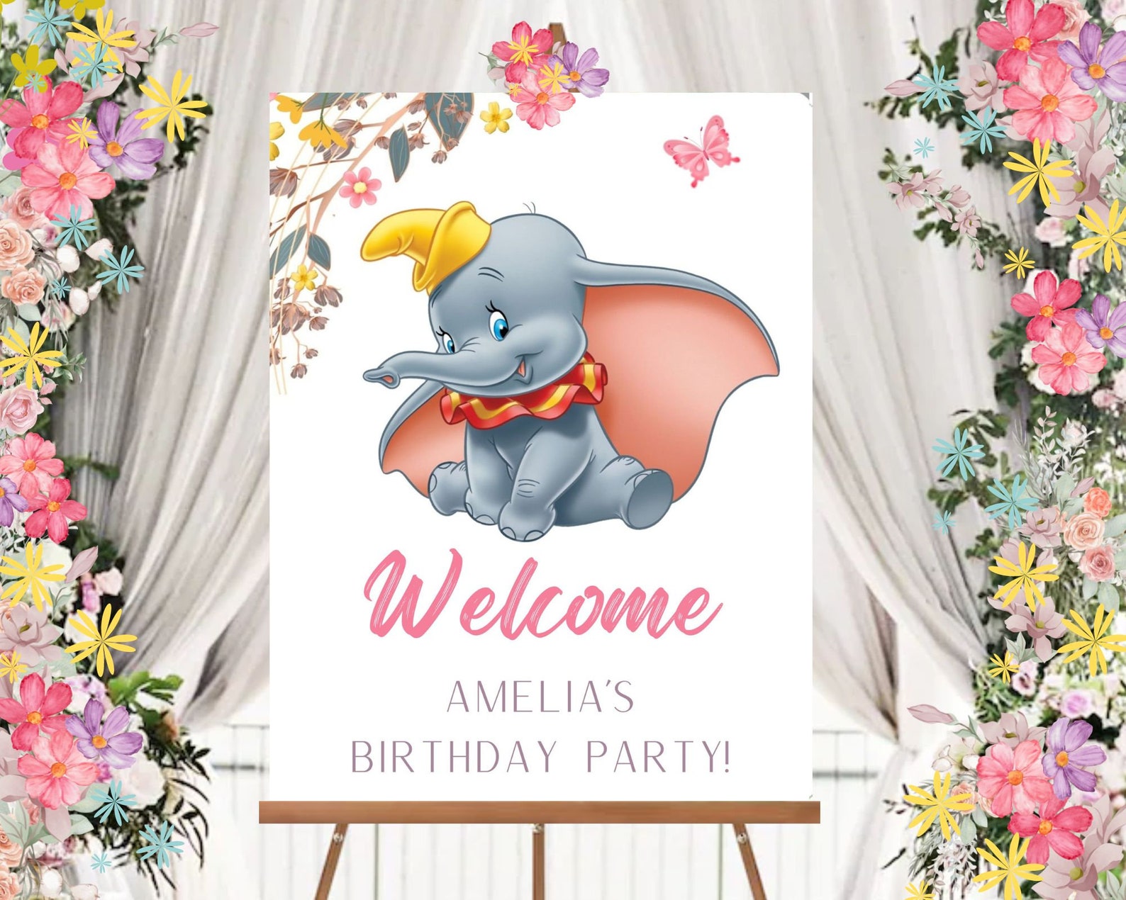 Pink Dumbo Welcome Sign Pink Dumbo Birthday Girl Pink Dumbo Party Decor ...