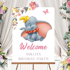 Pink Dumbo Welcome Sign Pink Dumbo Birthday Girl Pink Dumbo Party Decor ...