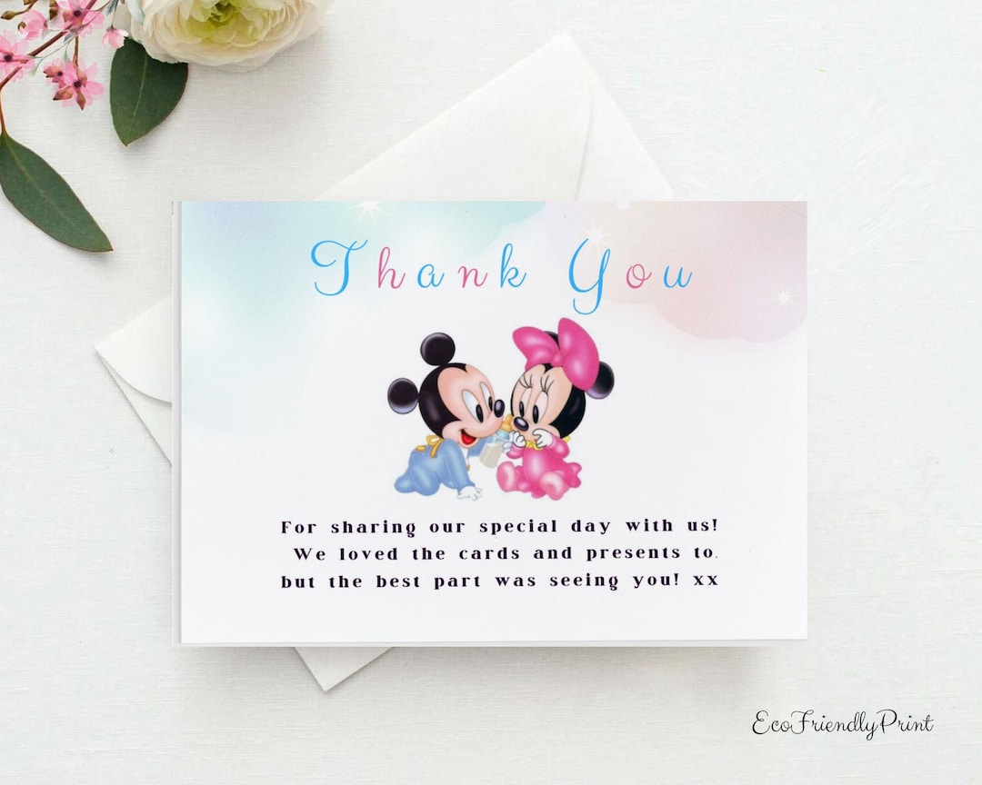 Mickey Minnie Thank You Card Mickey or Minnie Gender Reveal Thank You ...