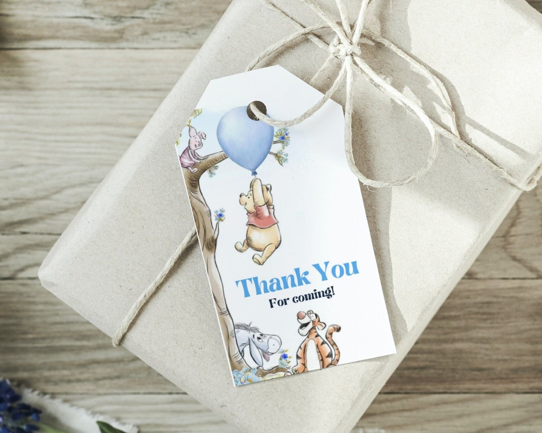 Winnie the Pooh Favor Tags: Blue Pooh Bear, Baby Shower (editable ...