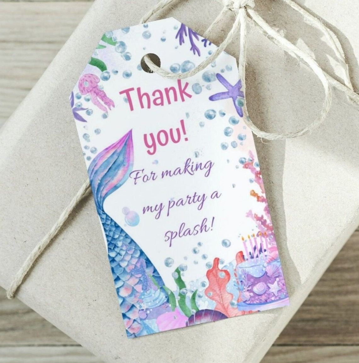 Editable Mermaid Birthday Thank You Card: Under the Sea Party (digital ...