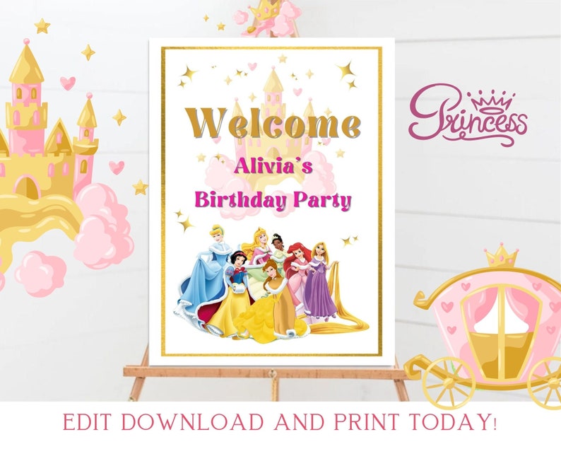 Editable Princess Welcome Sign Princess Birthday Girl Princess - Etsy