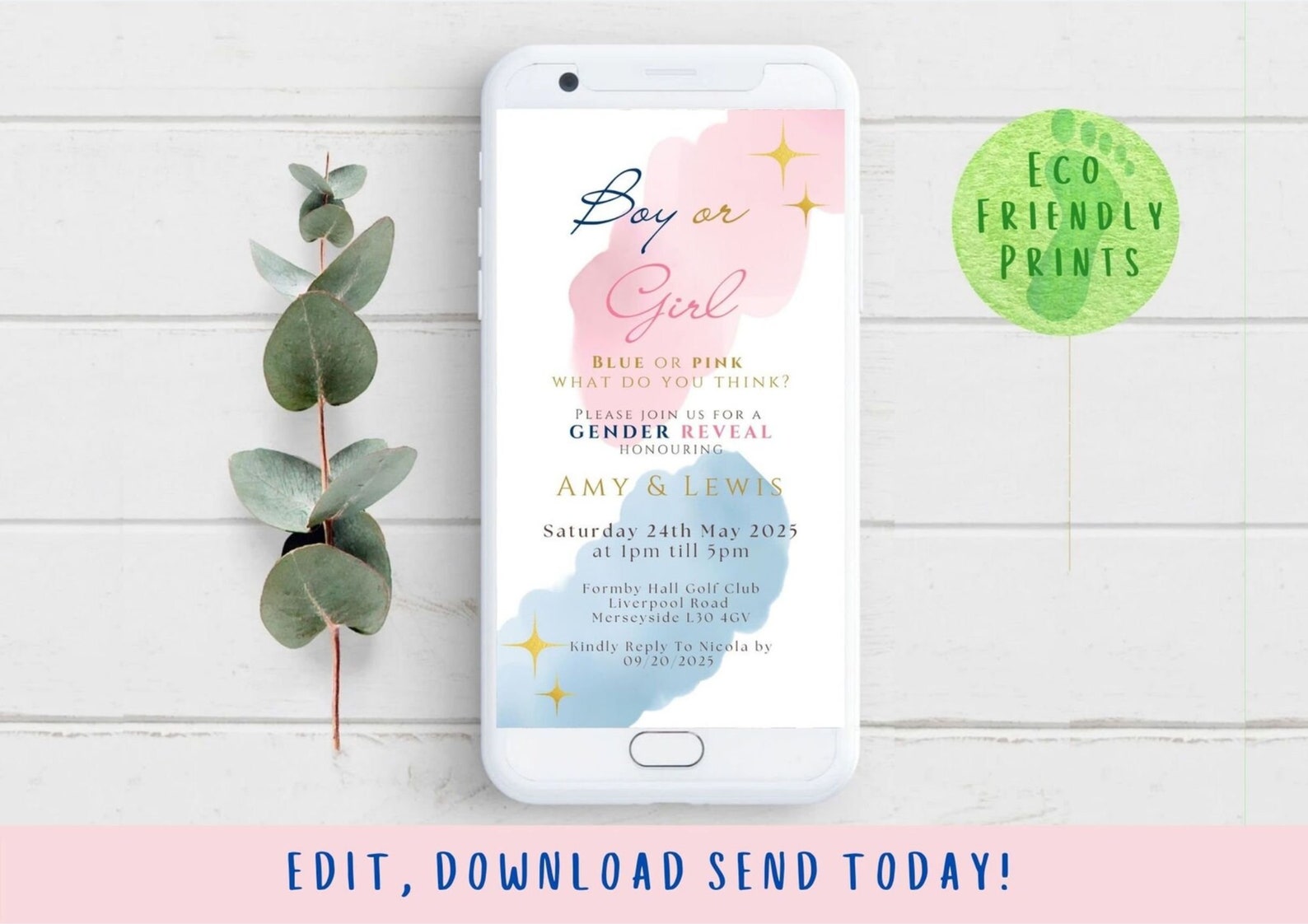 Electronic Gender Reveal Thank You Card Template Editable Digital Download Gender Reveal Thank