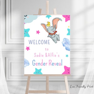 Editable Dumbo Welcome Sign Girl or Boy Dumbo Gender Reveal Dumbo Party ...