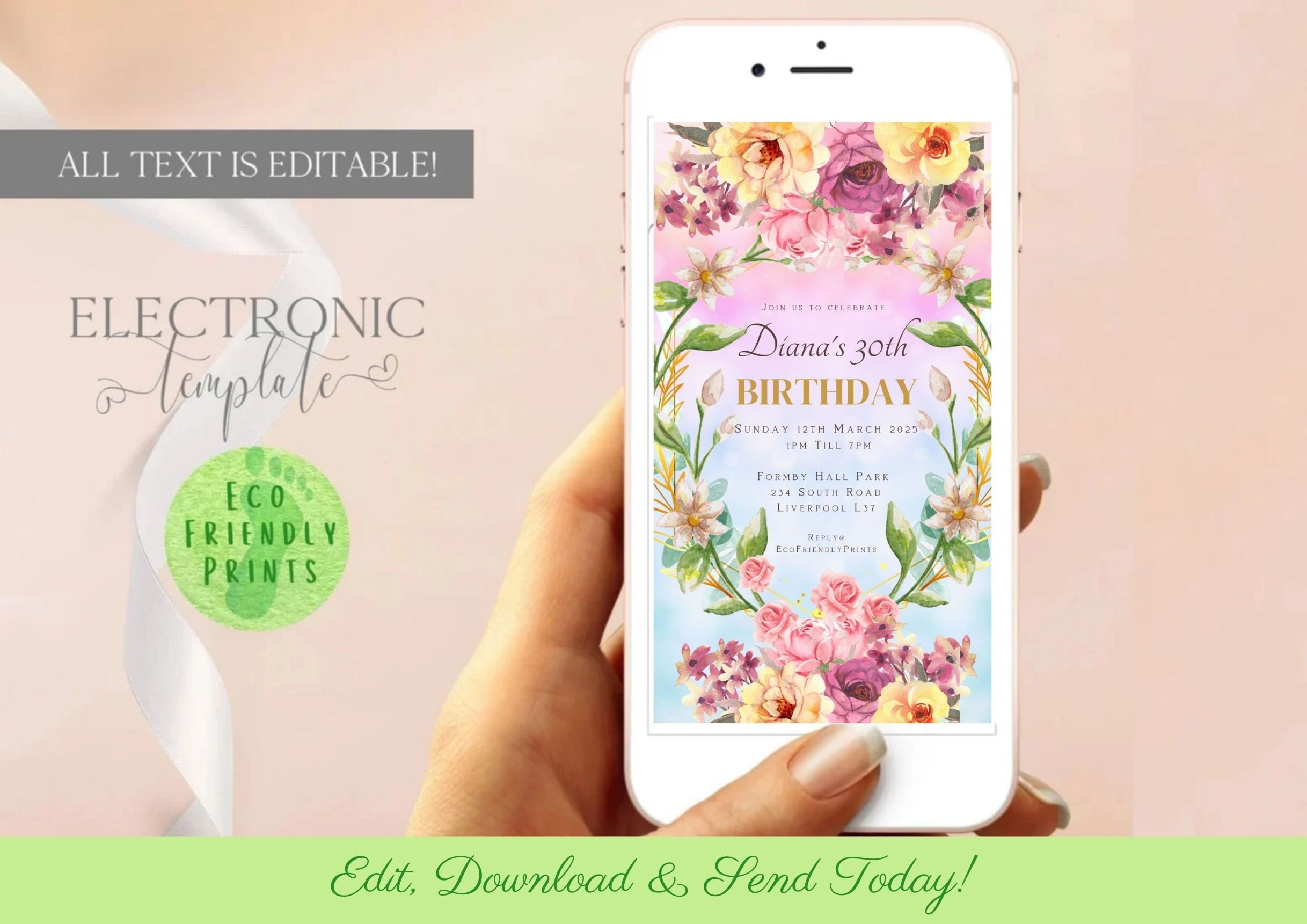 Pink Floral Birthday Party Invitation Floral Birthday Invite - Etsy