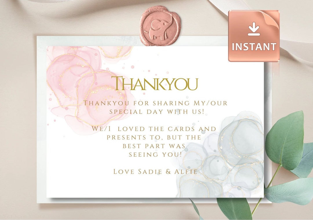 Gender Reveal Thank You Card Editable Template Digital Download - Etsy