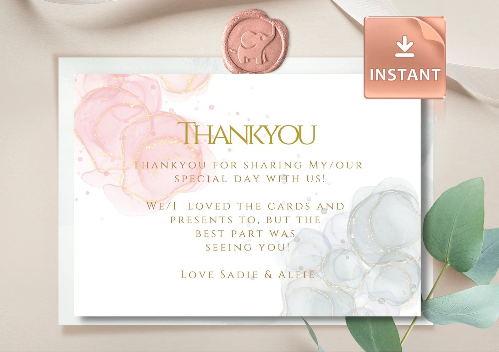 Gender Reveal Thank You Card Gender Reveal Printable Invitation Digital ...