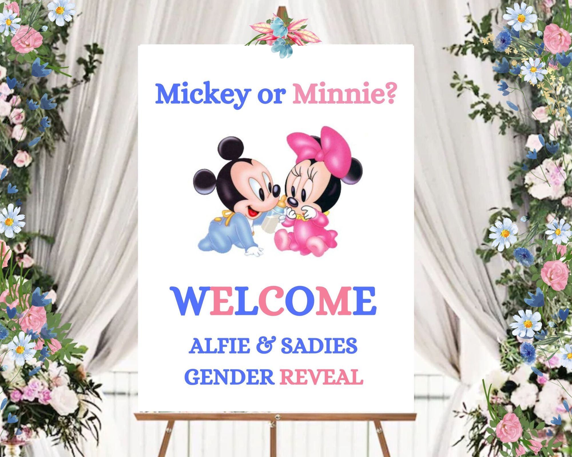 Editable Mickey Mouse Gender Reveal Invitation Gender Neutral Mickey or ...
