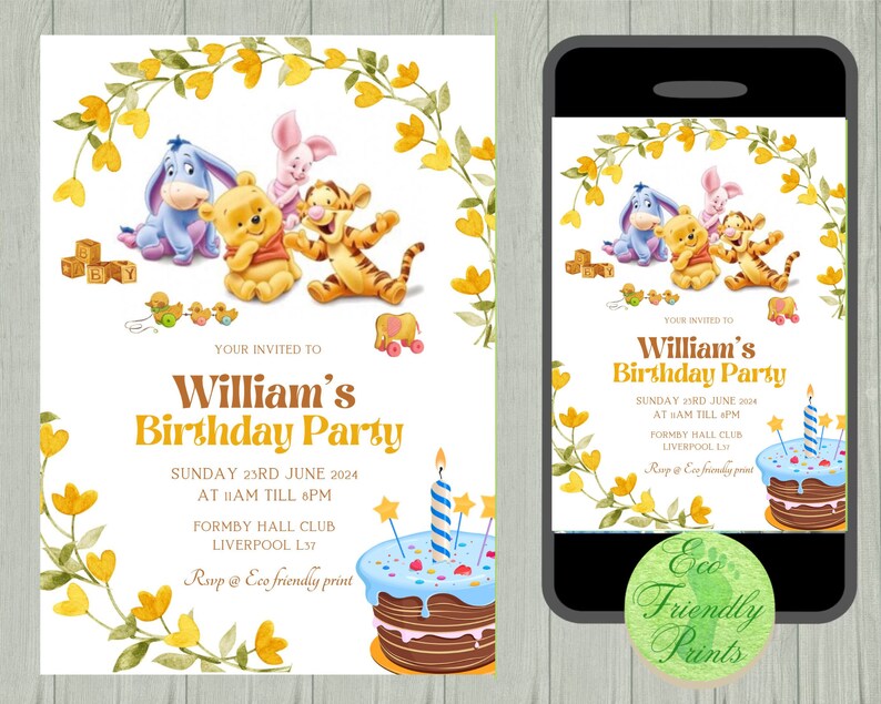 Editable Winnie the Pooh Welcome Sign Pooh Birthday Gender Neutral ...