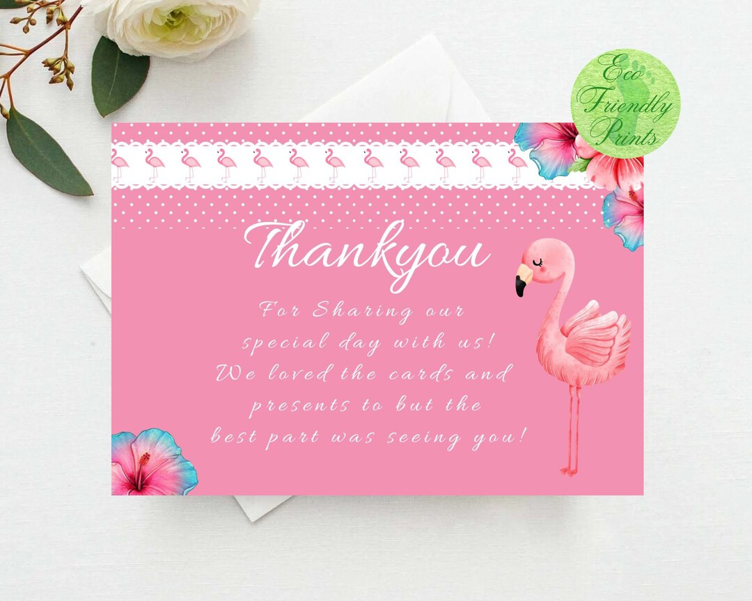 Pink Flamingo Thank You Card, Flamingo Pool Party Thank You Card ...