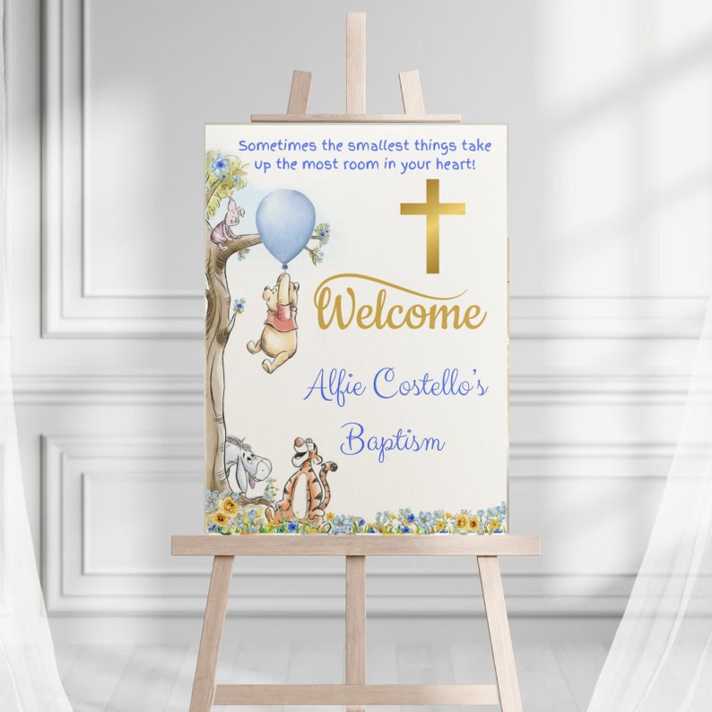 Editable Winnie the Pooh Welcome Sign Pooh Baptism Boy Blue Classic ...