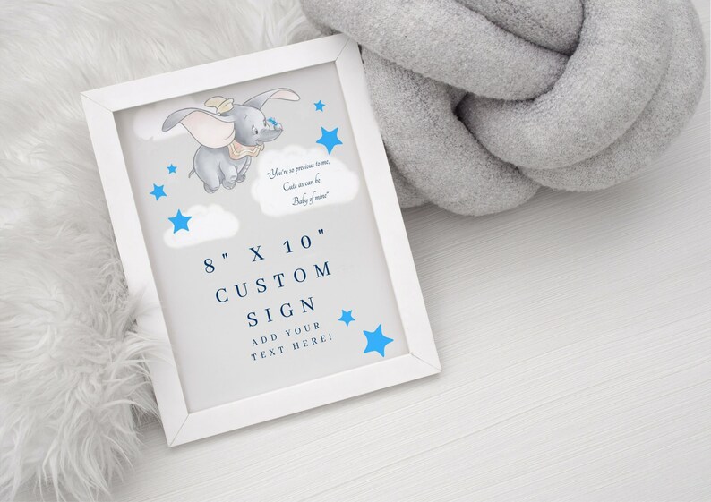 Blue Dumbo Custom Sign Template, Baby Boy Baby Shower Editable Sign ...