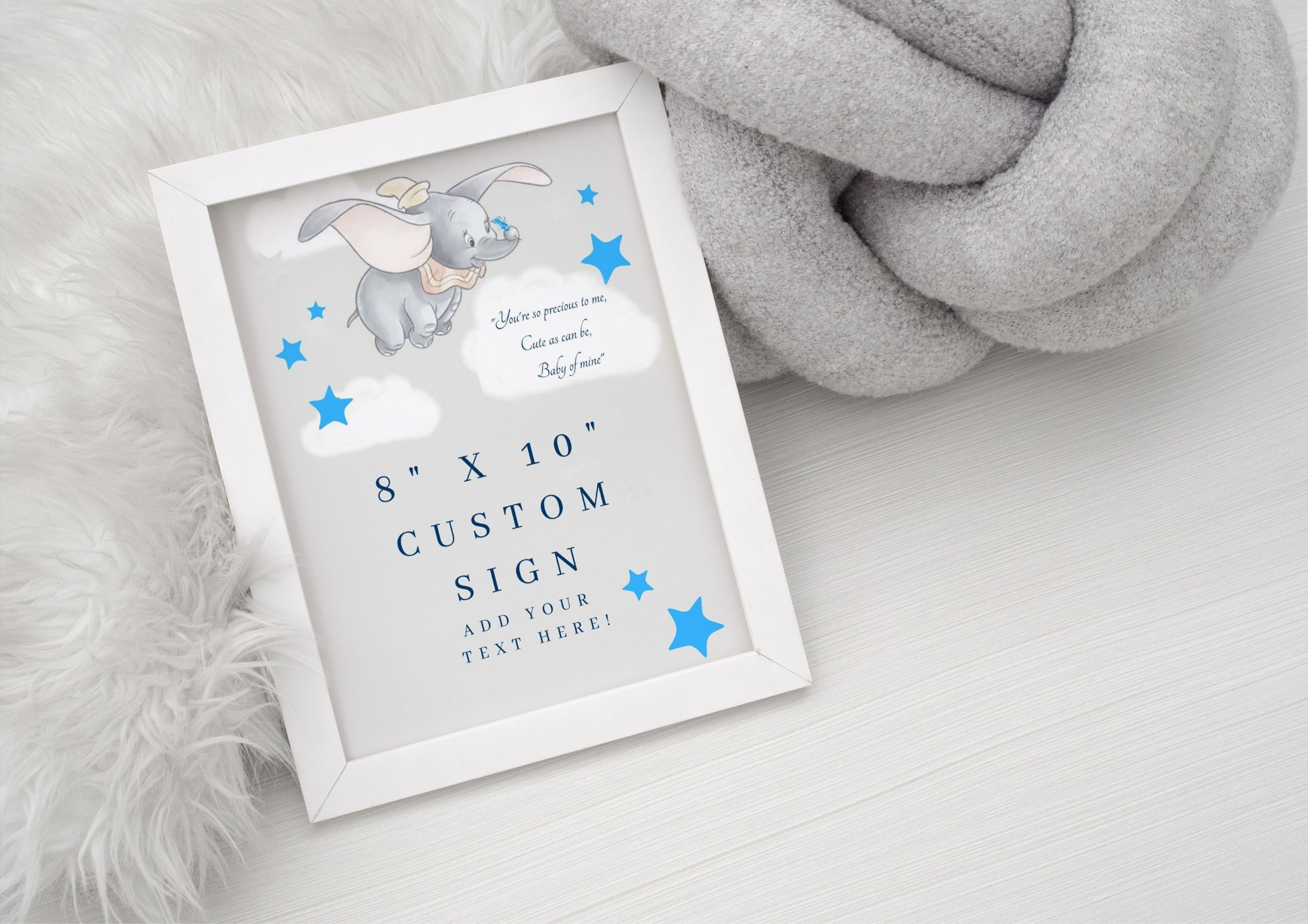 Blue Dumbo Custom Sign Template, Baby Boy Baby Shower Editable Sign ...