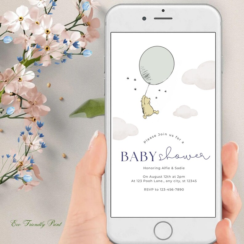 Winnie the Pooh Baby Shower Invitation, Boy Pooh Bear Evite (digital ...
