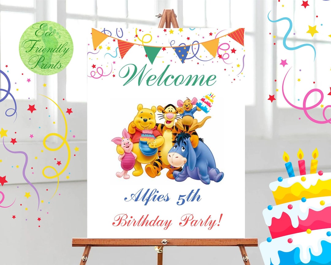 Editable Winnie the Pooh Welcome Sign Pooh Birthday Gender Neutral ...