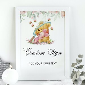 Pink Pooh Bear Custom Sign Template, Baby Girl Baby Shower Editable ...