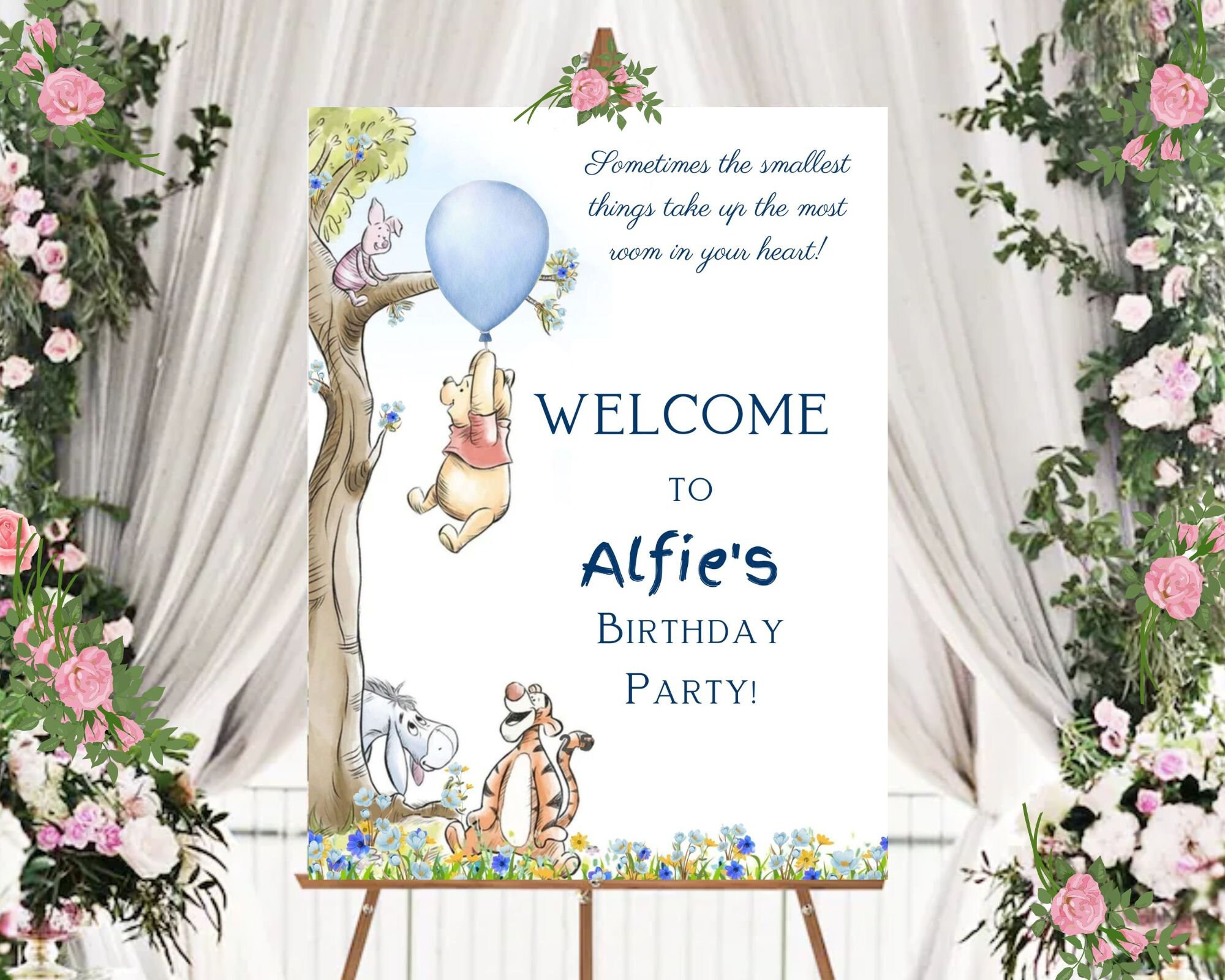 Editable Winnie the Pooh Welcome Sign Pooh Birthday Boy Blue - Etsy ...