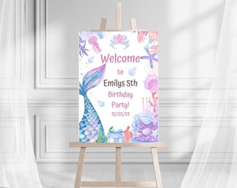 Editable Mermaid Welcome Sign Template, Mermaid Birthday Sign, Mermaid ...