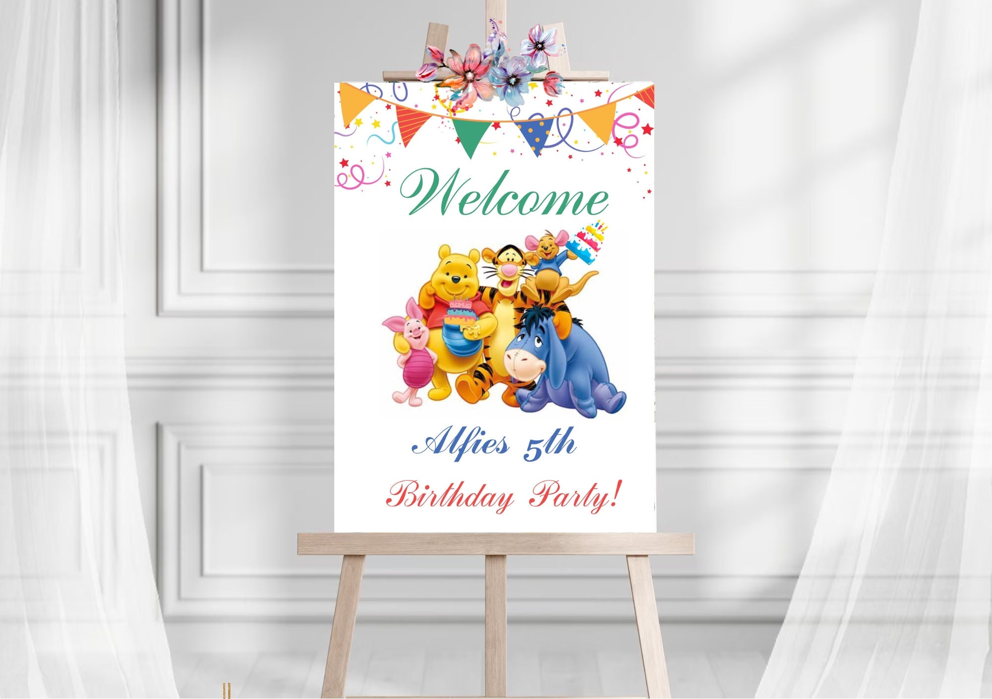 Editable Winnie the Pooh Welcome Sign Pooh Birthday Gender Neutral ...