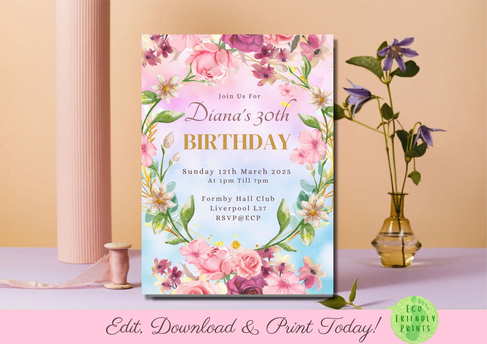 Pink Floral Birthday Party Invitation Floral Birthday Invite - Etsy