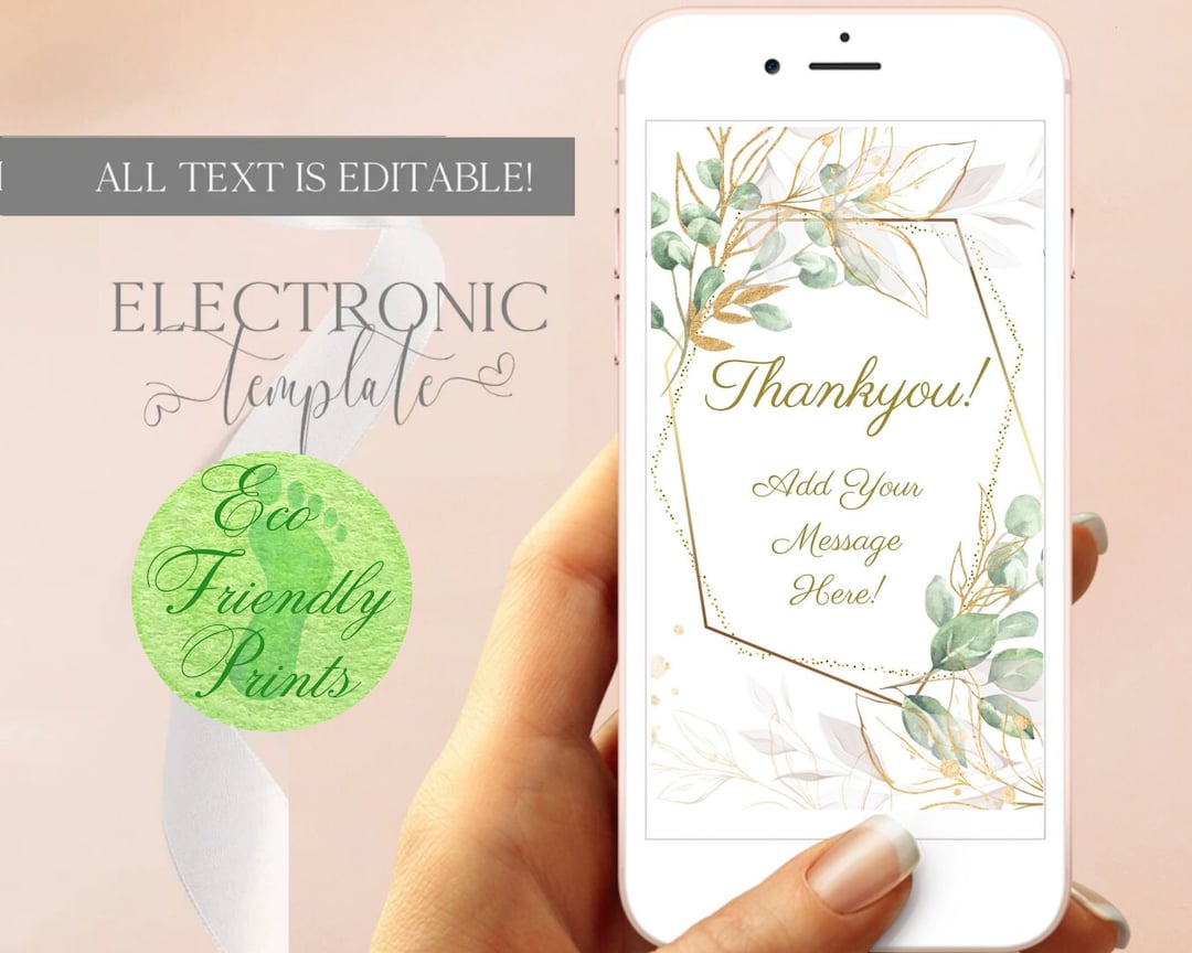 Electronic Greenery Thank You Card Template Editable Digital Download ...