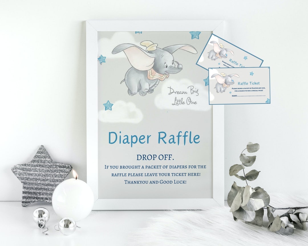 Dumbo Baby Shower Sign Template: Diaper Raffle, Editable (digital ...