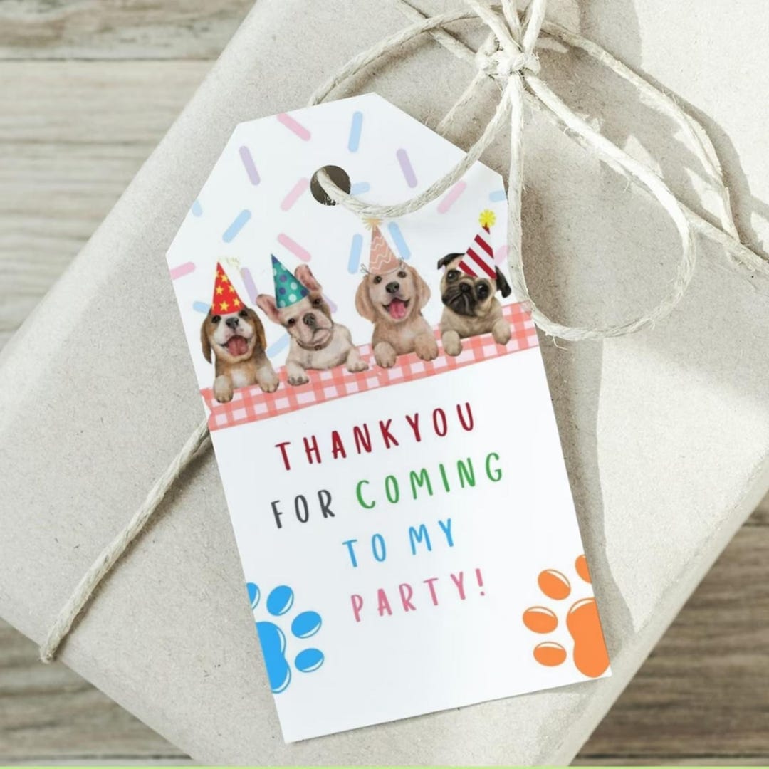 Printable Happy Birthday Gift Tag Template, Puppy Pawty Favor Tag ...