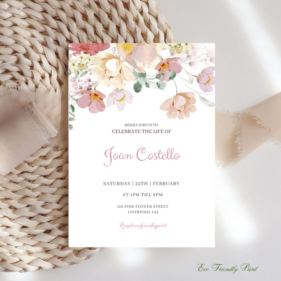 Editable Wildflower Invitation Flower Funeral Digital Invitation ...